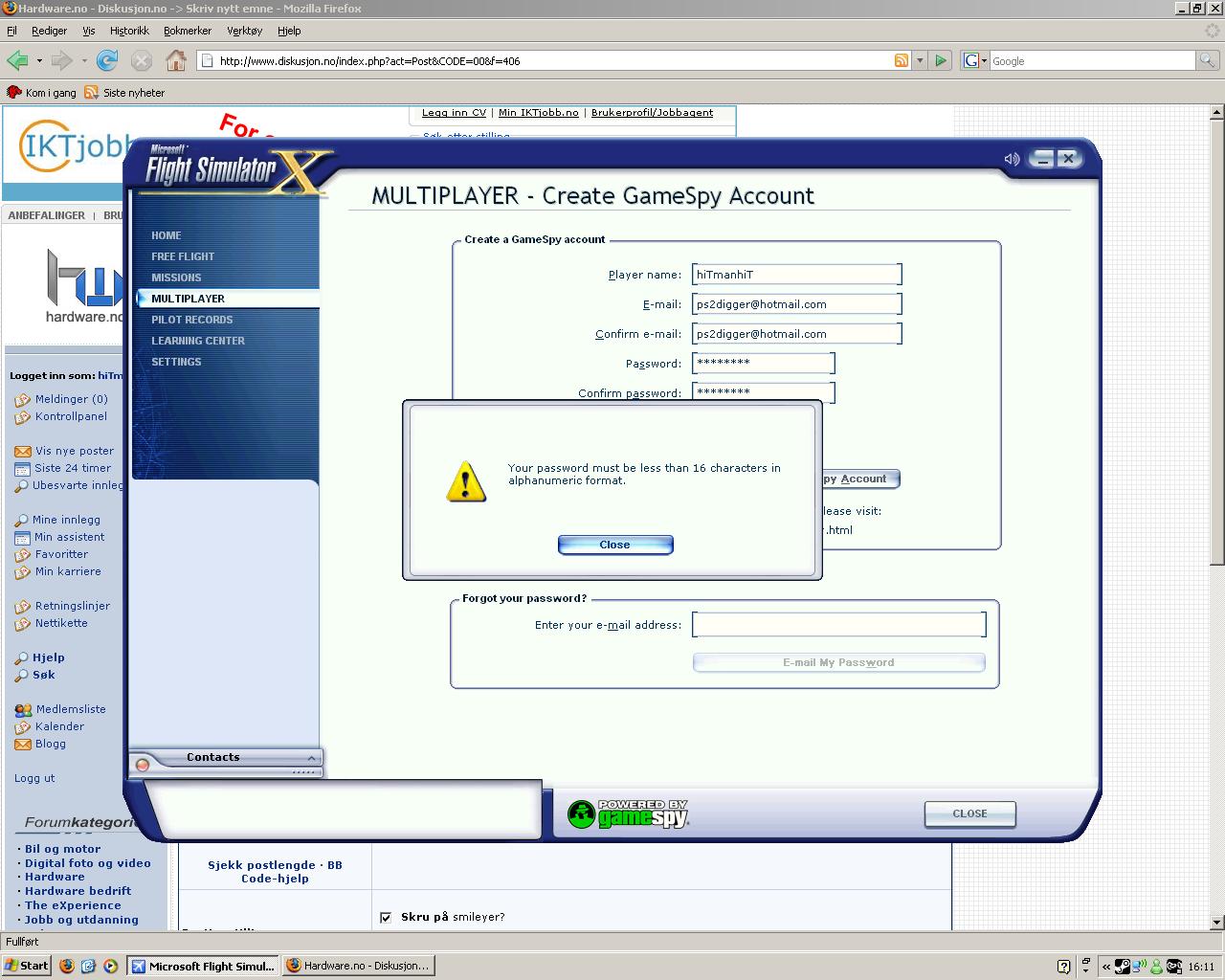 Får ikkje laget gamespy account i FSX(LØST) - Generell spilldiskusjon ...